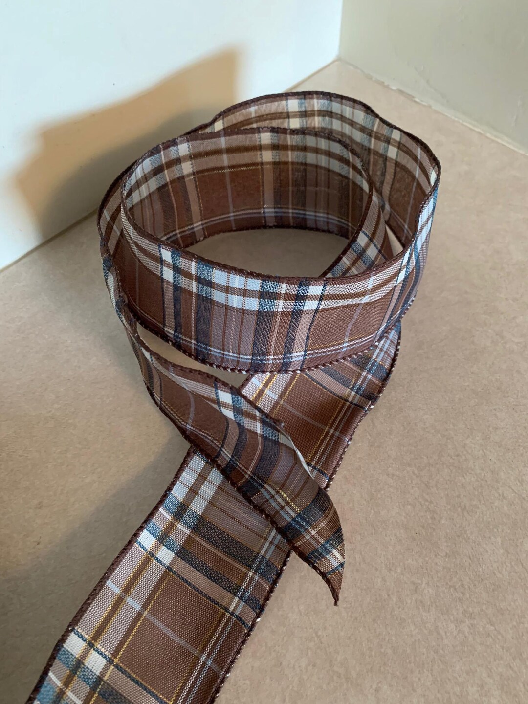 5 Yds Wide Brown Plaid Wired Ribbon, Brown Plaid Ribbon, Wired Ribbon ...