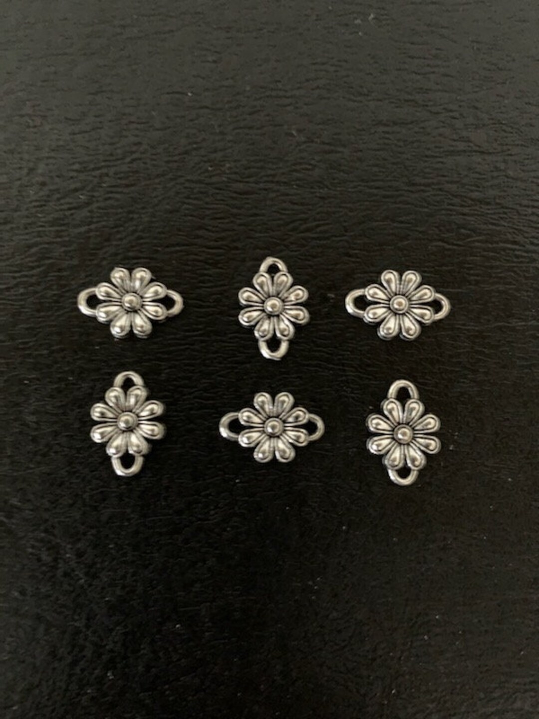 6 Mini Daisy Connector Charms, Flower Connector, Silver Connector ...