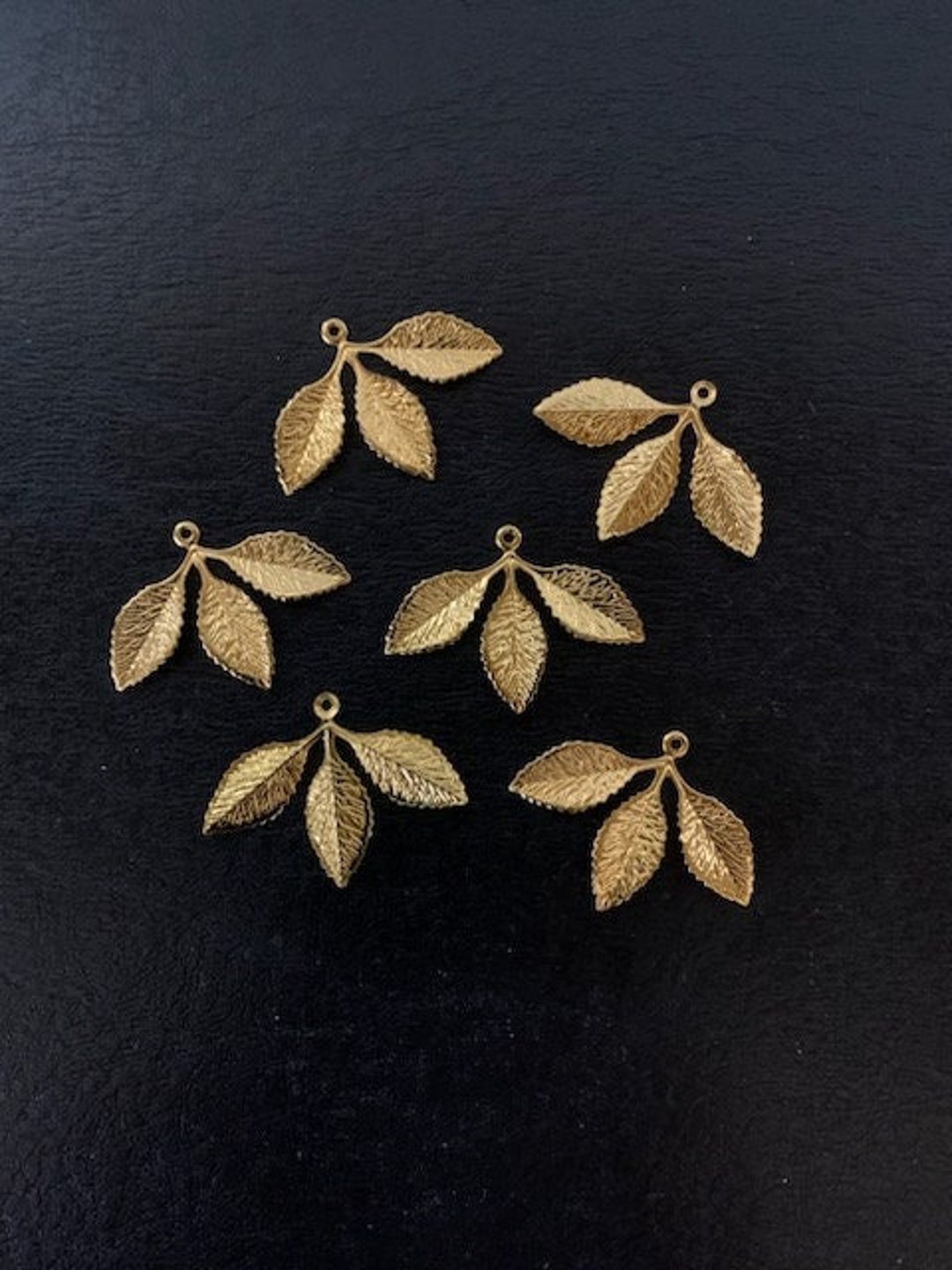 6 Gold Triple Leaf Charms, Gold Leaf Charm, Gold Leaf Pendant, 3 Leaf Charms, Leaves Charm, Gold ...