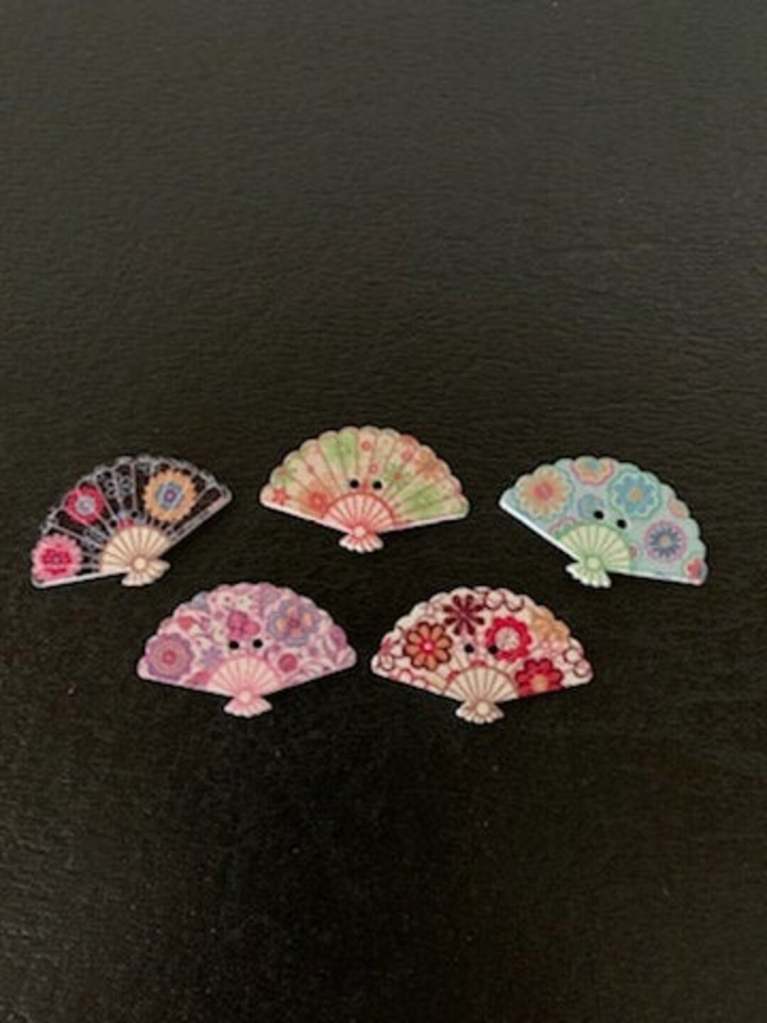 5 Random Mix Fan Buttons, Fan Buttons, Japanese Fan, Floral Fan, Flower ...