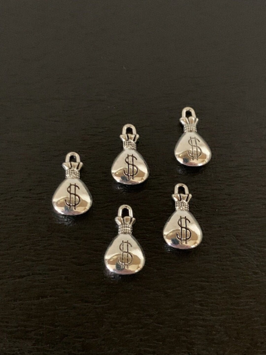5 Money Bag Charms, Metal Charms, Charm Bracelet, Money Bag Charm ...