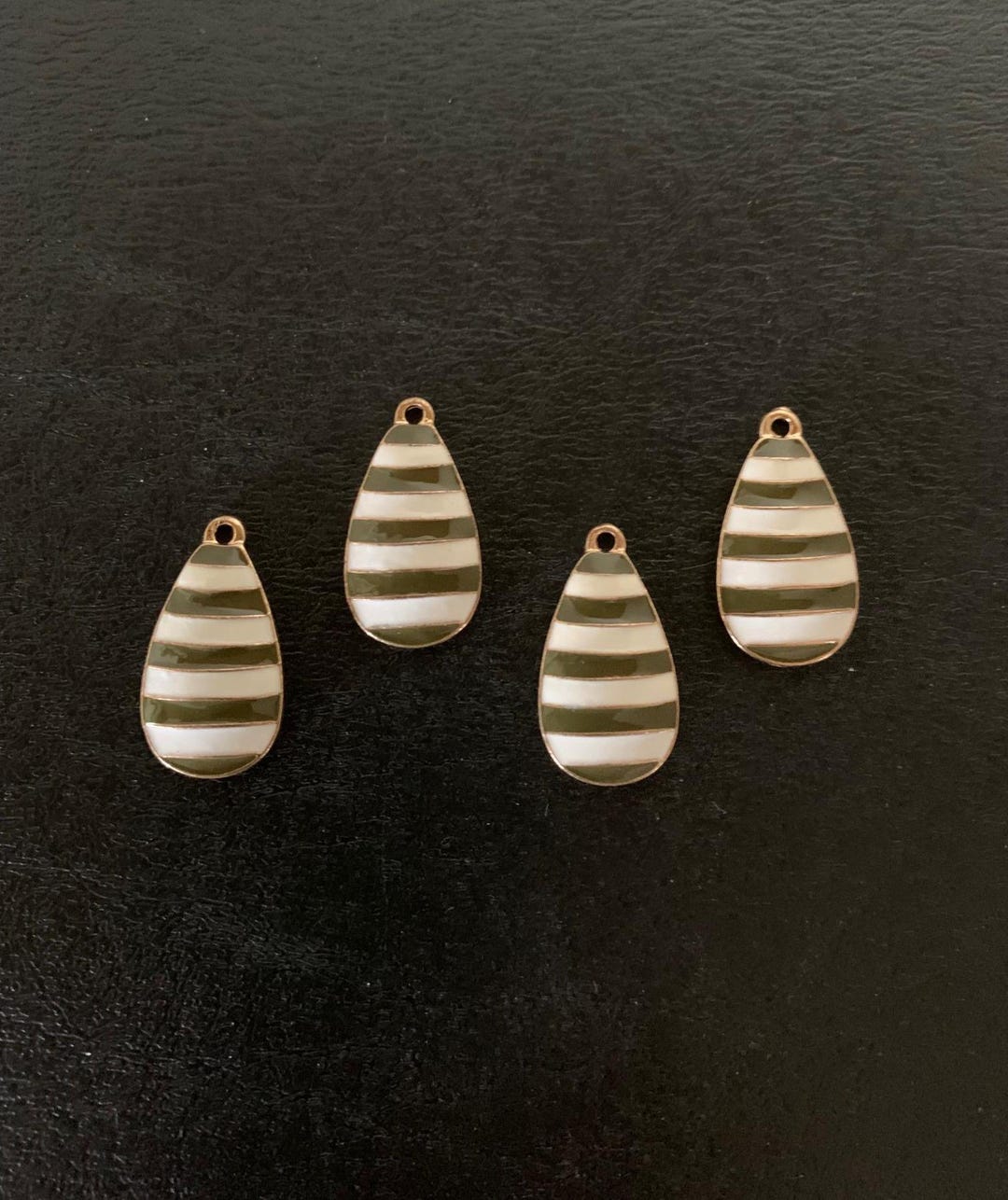 4 Gold, Olive & White Striped Charms, Olive Green Pendant, Olive Green ...