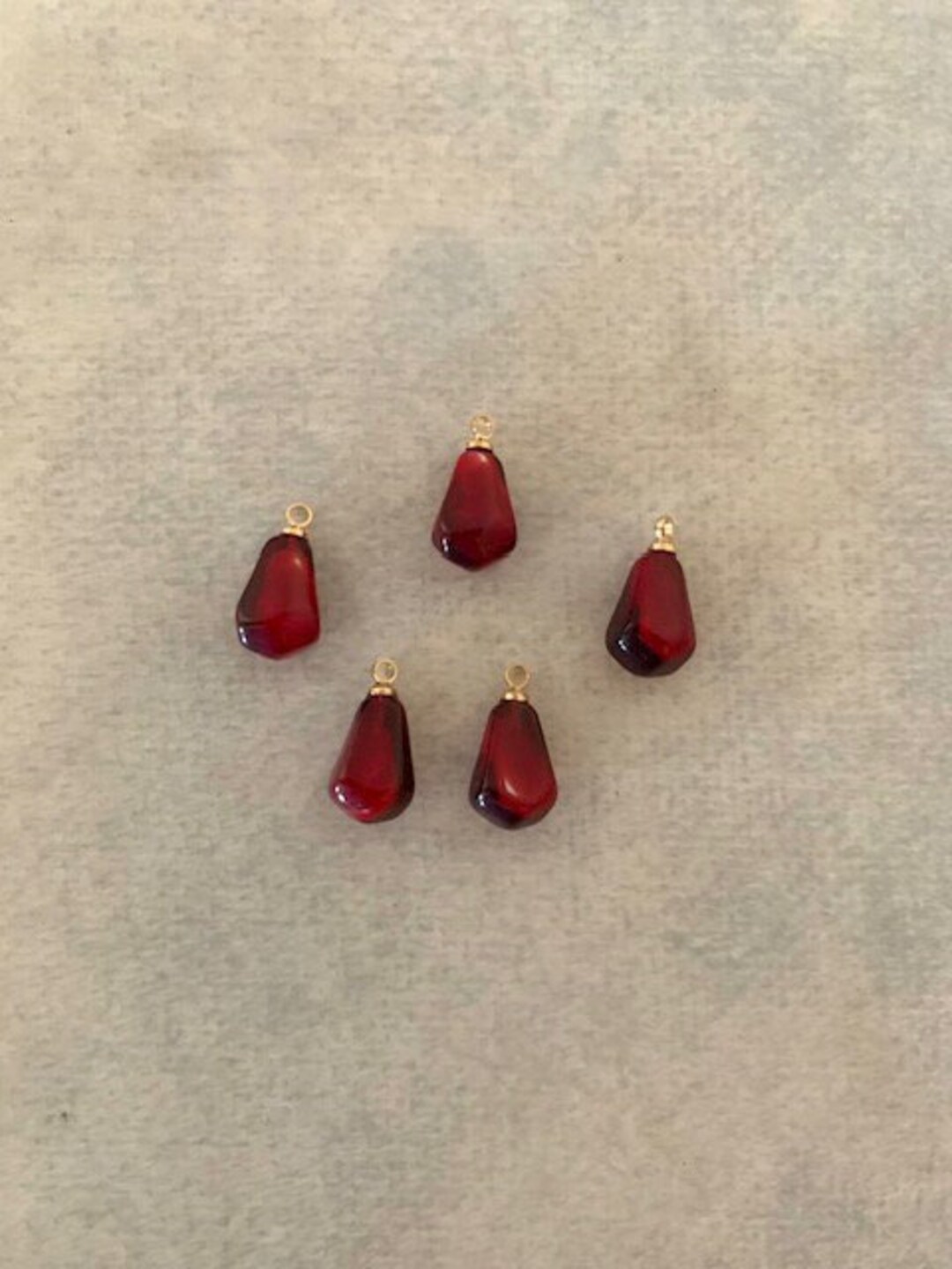 5 Dark Red Teardrop Bead Charms, Small Red Charm, Red Bead Charms, Red ...