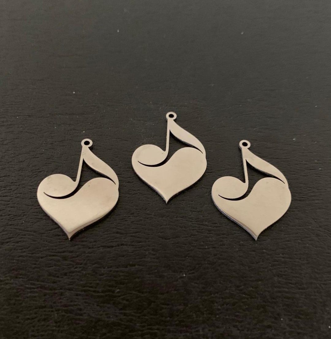 3 Silver Music Note Heart Pendants, Music Note Heart, Music Note Charm ...