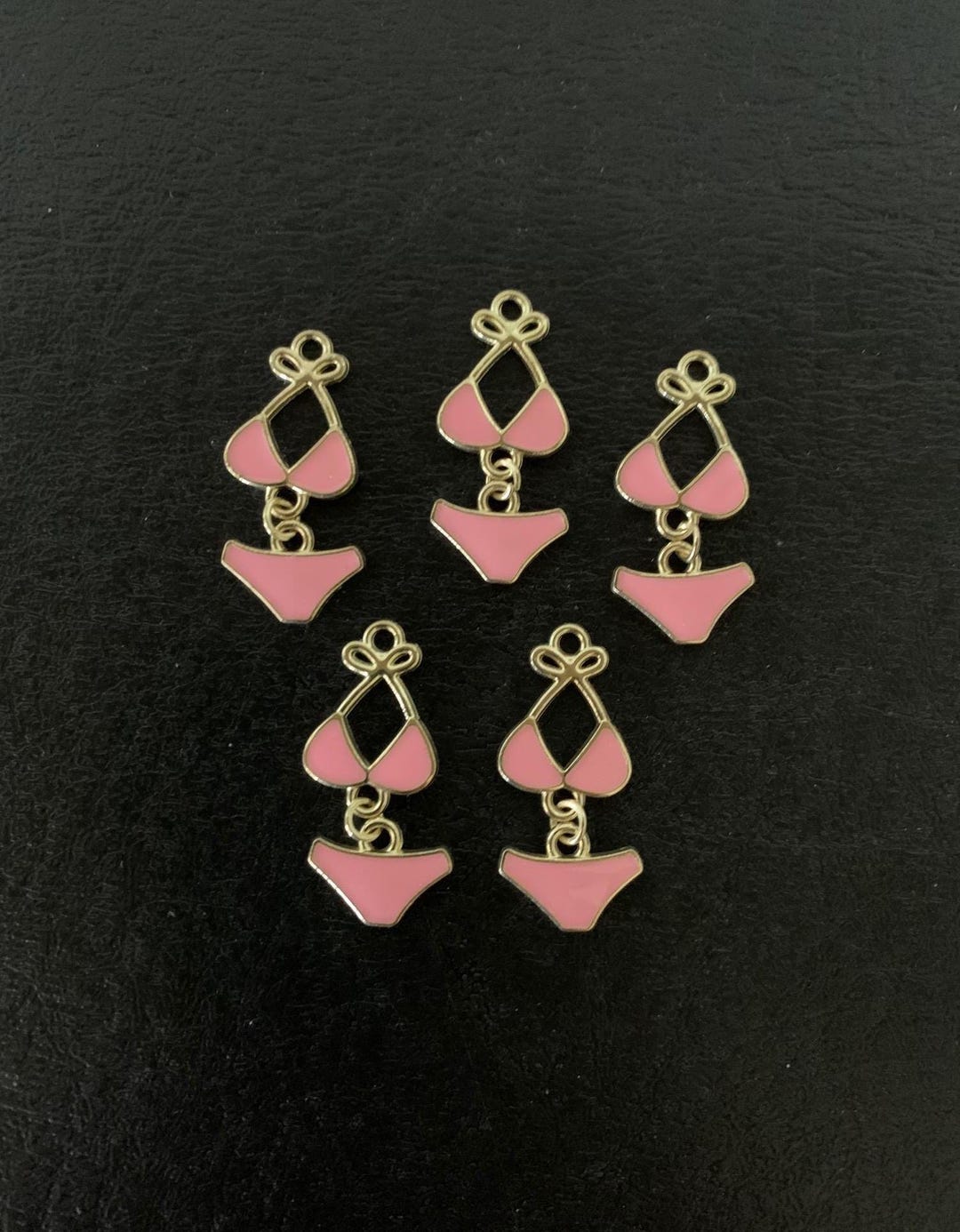 5 Pink and Gold Bikini Charms, Mini Bikini, Beach Charms, Bikini Charms ...