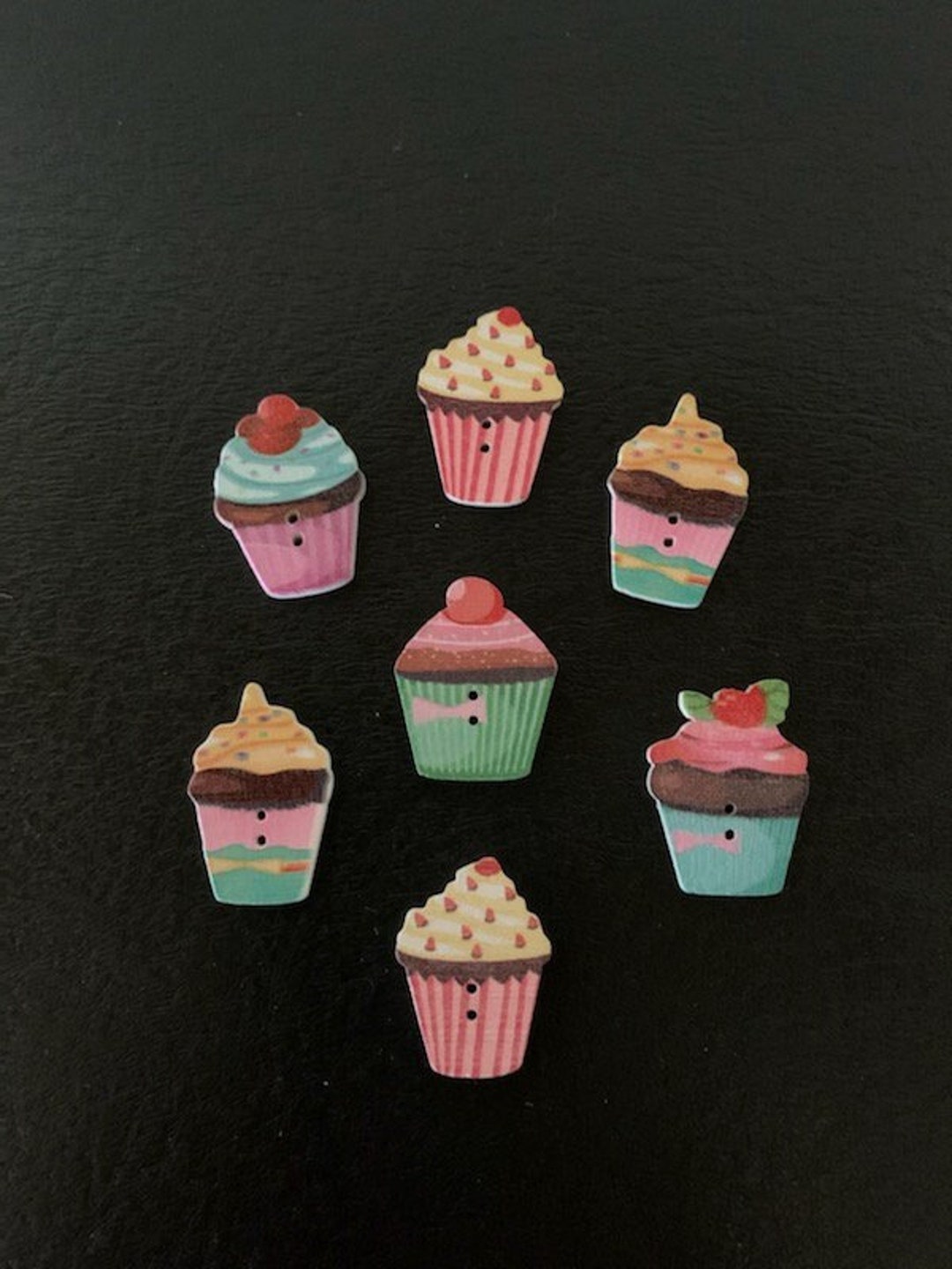 2 Styles-7 Random Mix Cupcake Buttons, Cupcake Button, Dessert Buttons ...