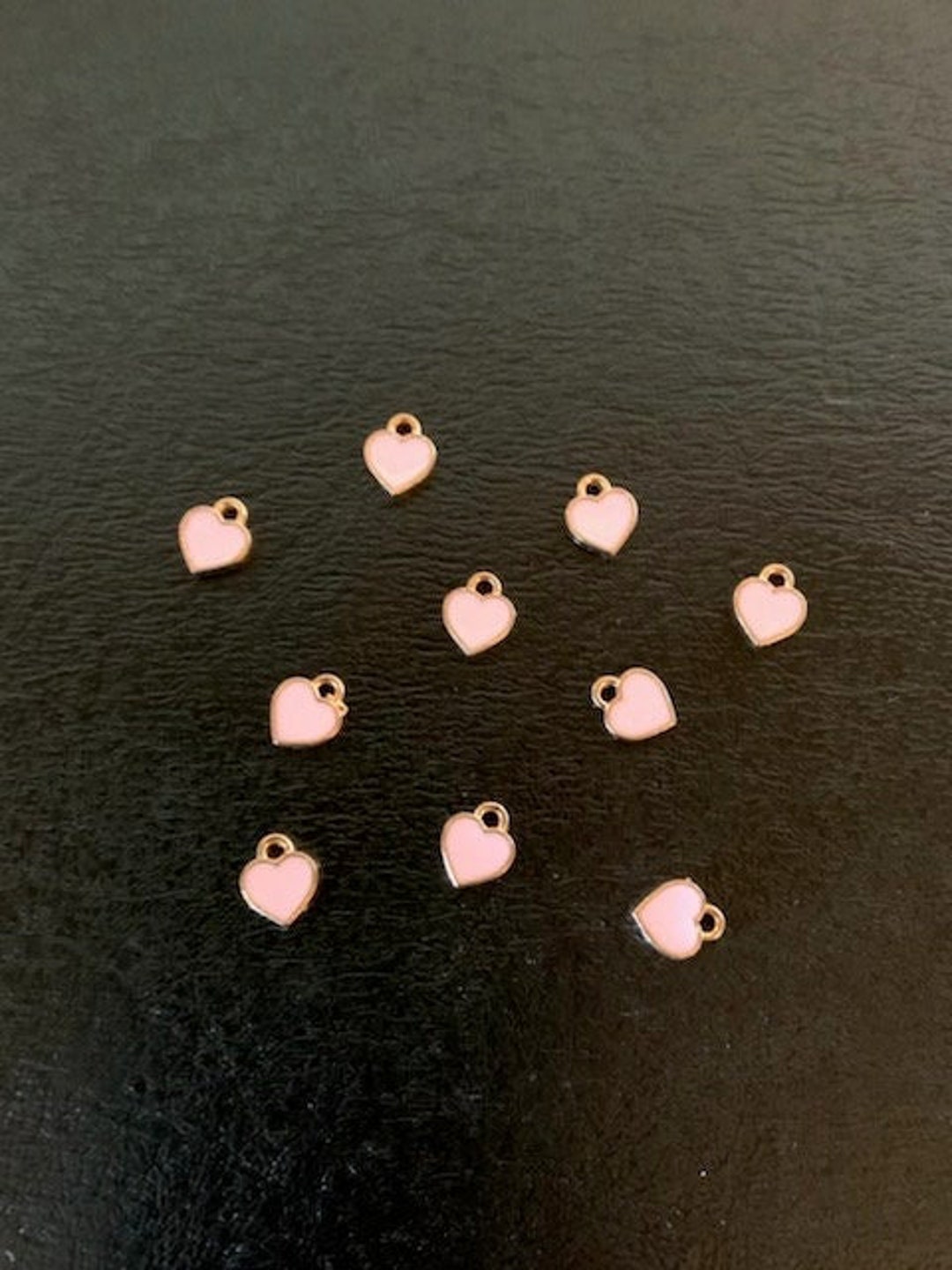 10 Mini Gold Pink Heart Charms, Metal Charms, Pink Heart Charm, Mini ...