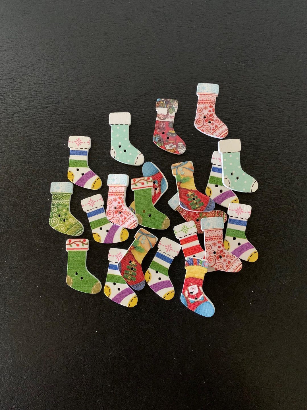 20 Random Mix Wood Stocking Buttons, Stocking Buttons, Christmas ...