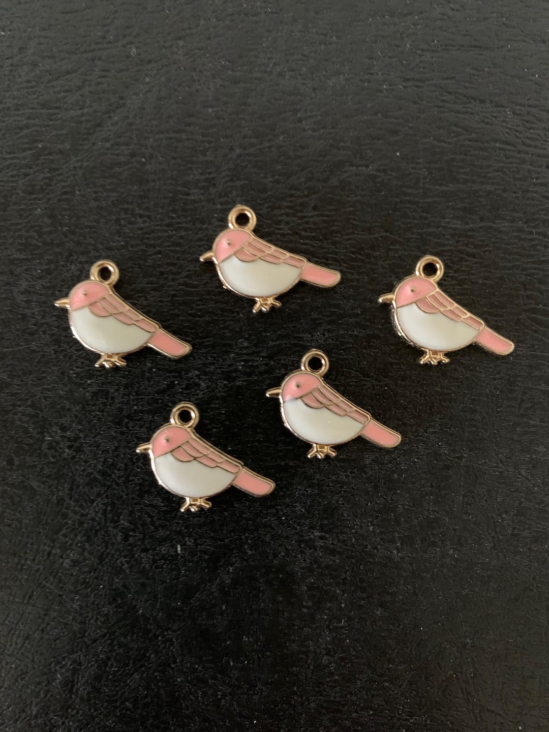 5 Pink & Gold Bird Charms, Mini Birds, Gold Bird Charm, Bird Charms ...