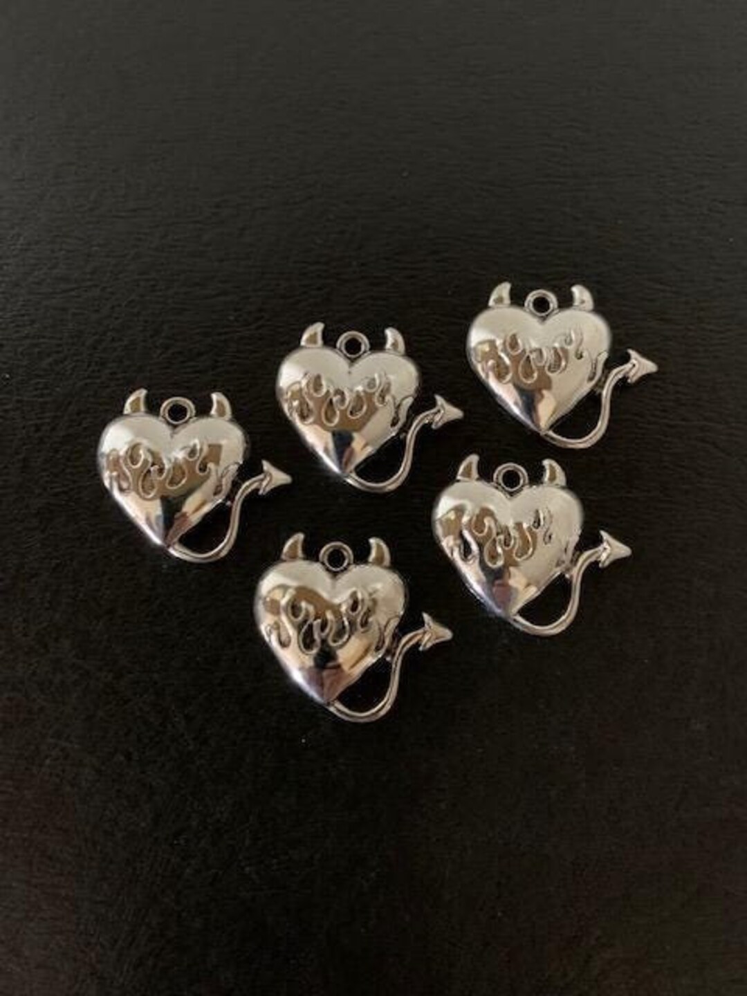 5 Silver Devil Heart Charms, Devil Heart, Devil Charm, Satan Charm ...