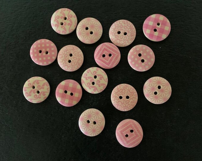 15 Random Mix Pink Print Buttons, Pink Buttons, Buttons Pink, Printed ...