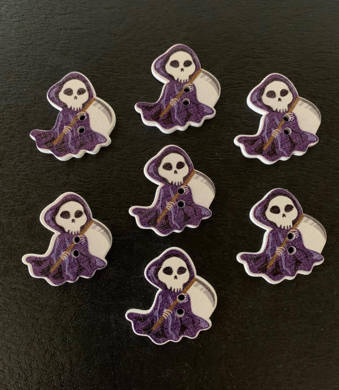 7 Wood Grim Reaper Skeleton Buttons, Halloween Buttons, Wood Skeleton ...