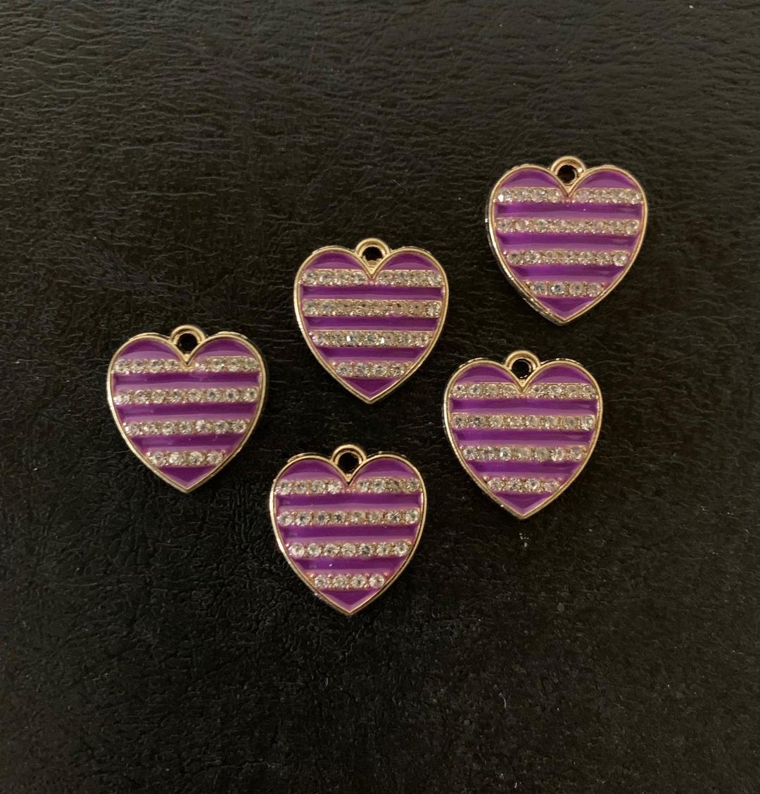 5 Purple and Gold Heart Charms, Purple Heart Charm, Purple Heart, Heart ...