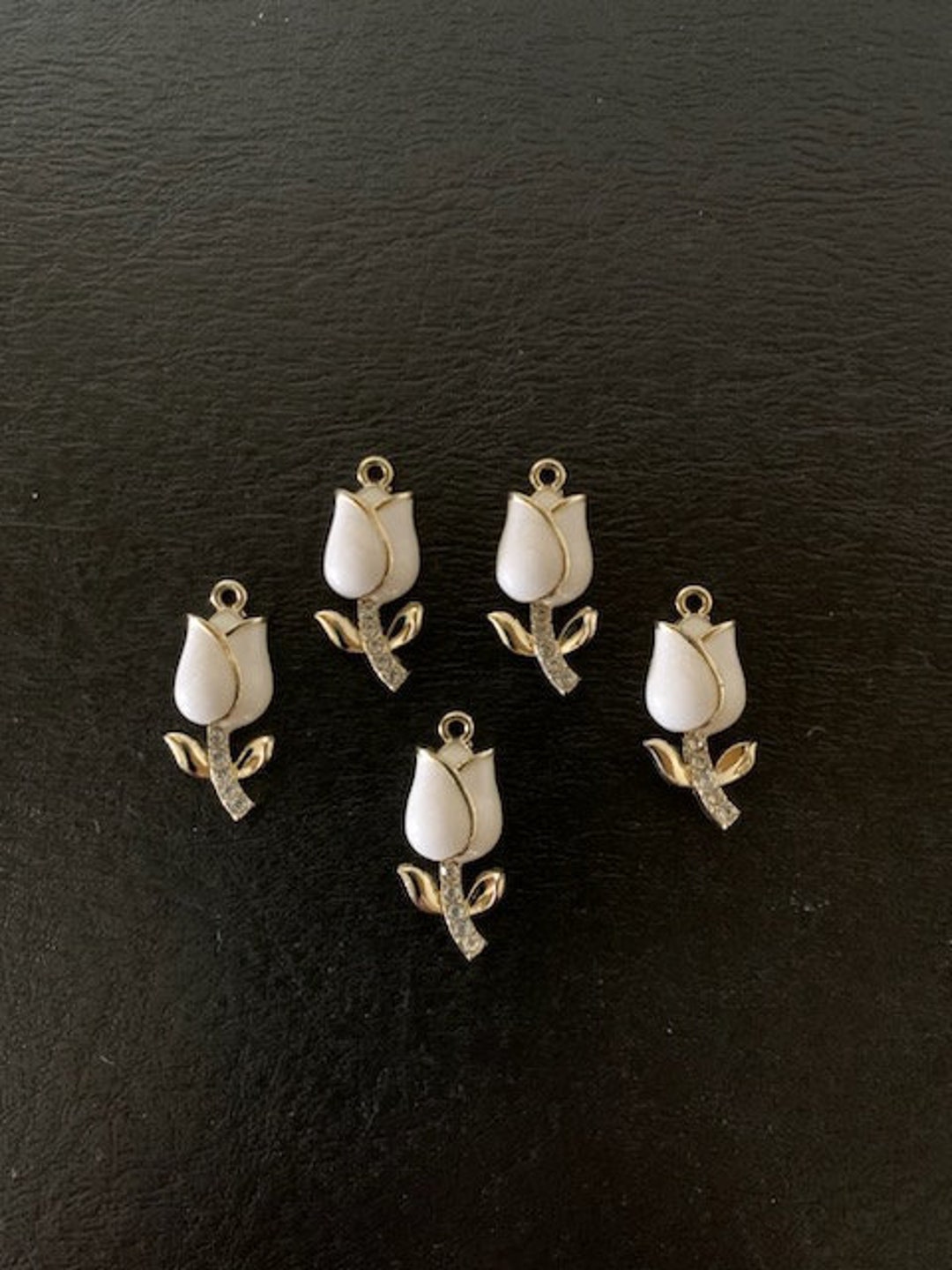 5 off White and Gold Tulip Charms, Tulip Charm, Tulip Pendant, Tulip ...