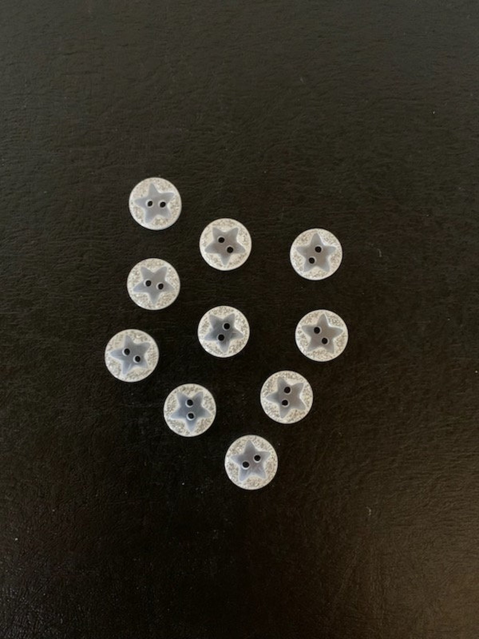 10 White Recessed Star Buttons, White Star Buttons, Glitter Stars, Star ...