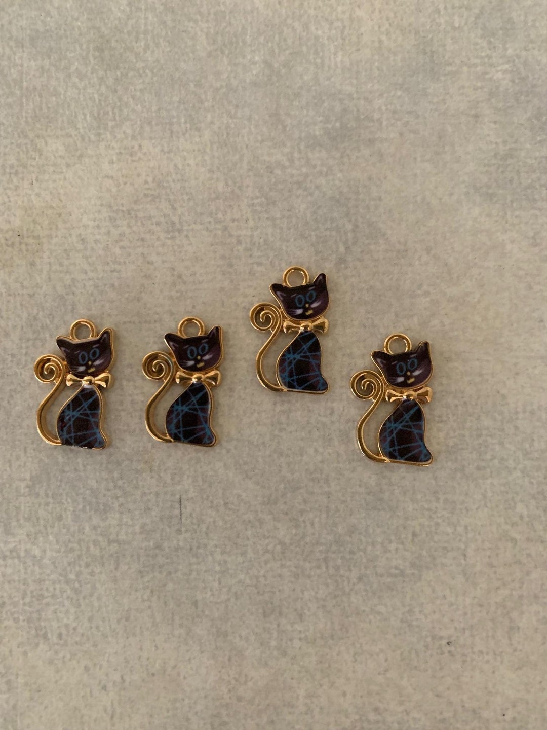 4 Black and Gold Cat Charms, Black Cat Charm, Cat Charm, Cat Charm ...