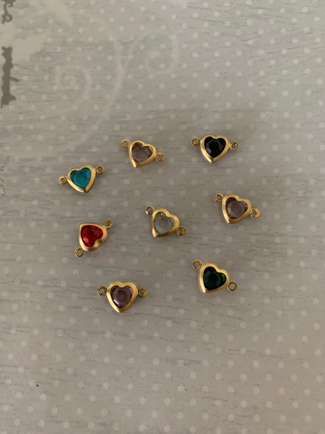 8 Sm Random Mix Gold & Crystal Heart Connectors, Heart Connector Charm ...
