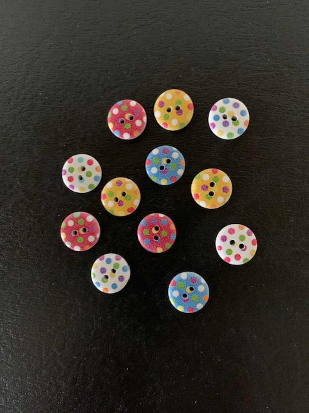 12 Random Mix Polka Dot Buttons, Polka Dot Buttons, Dot Buttons, Wood ...