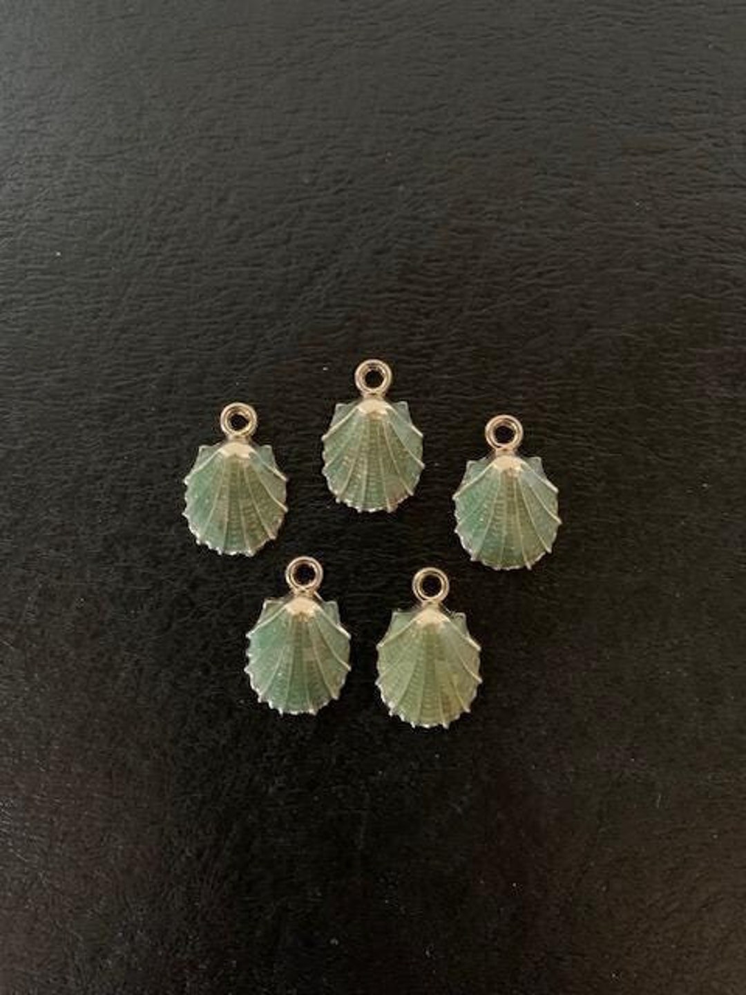 5 Green and Gold Shell Charms, Shell Charm, Green Shells, Green and ...