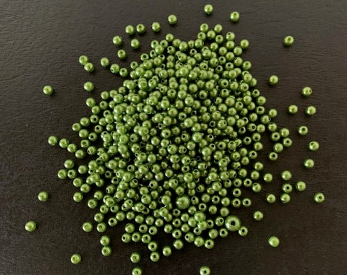 2 Sizes -200 or 600 Olive Pearl Beads, Green Beads, 4mm Green Beads ...