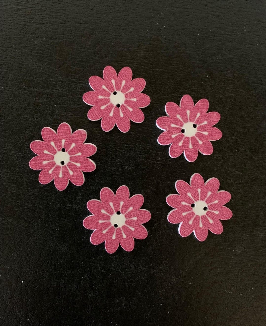 5 Pink Daisy Flower Wooden Buttons, Pink Flower Buttons, Flower Buttons ...