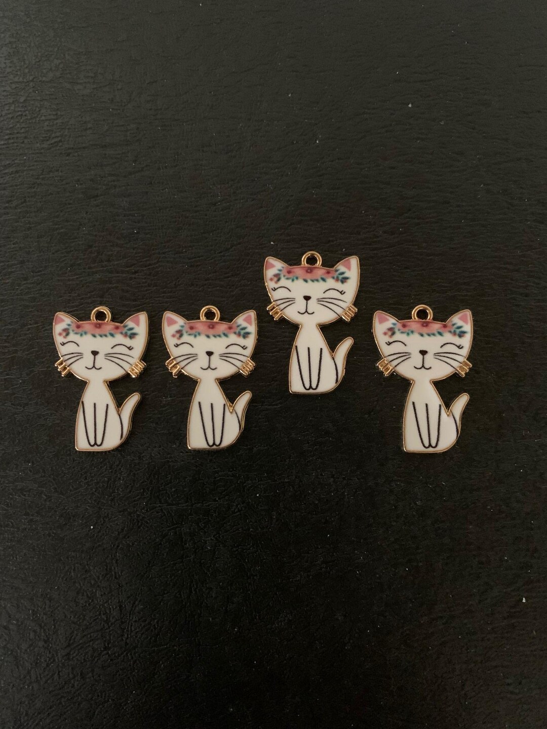 4 White and Gold Cat Charms, White Cat Charm, Cat Charm Cute, Cute Cat ...