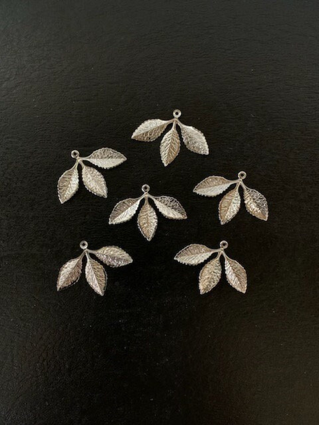 6 Silver Triple Leaf Charms, Triple Leaf Pendants, Silver Leaf Charm, 3 ...