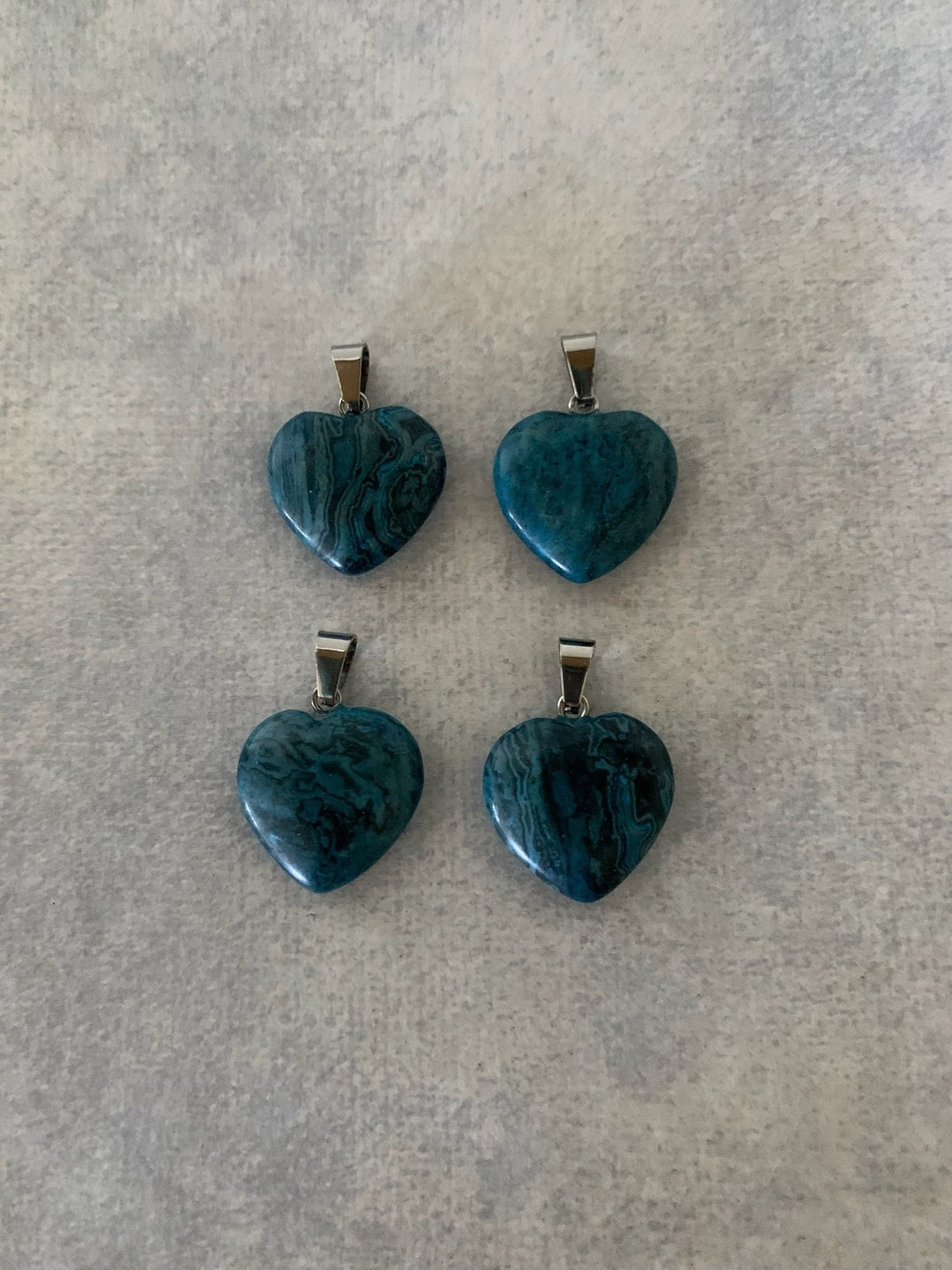 4 Teal, Charcoal Heart Pendants, Teal Heart Pendant, Teal Stone Pendant ...