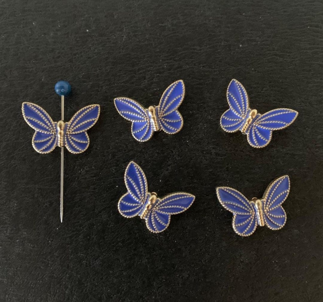 5 Blue Butterfly Beads, Butterfly Beads, Bead Butterfly, Gold Butterfly ...