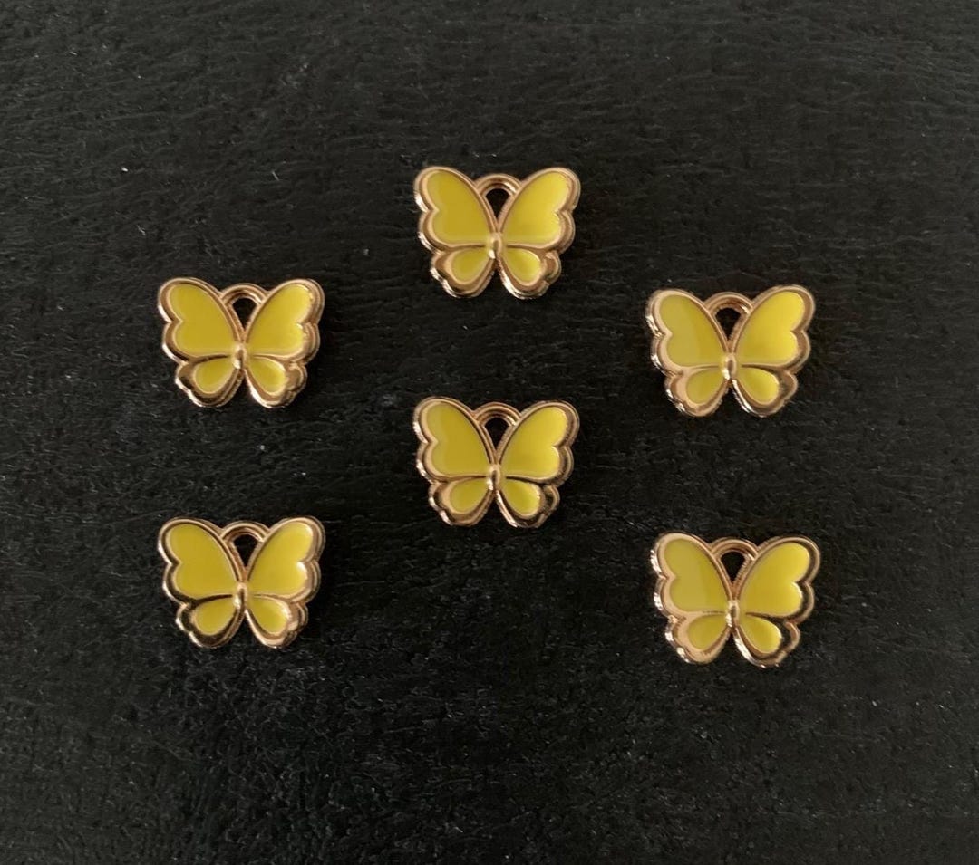 6 Yellow Butterfly Charms, Butterfly Charm Yellow, Butterfly Charm ...