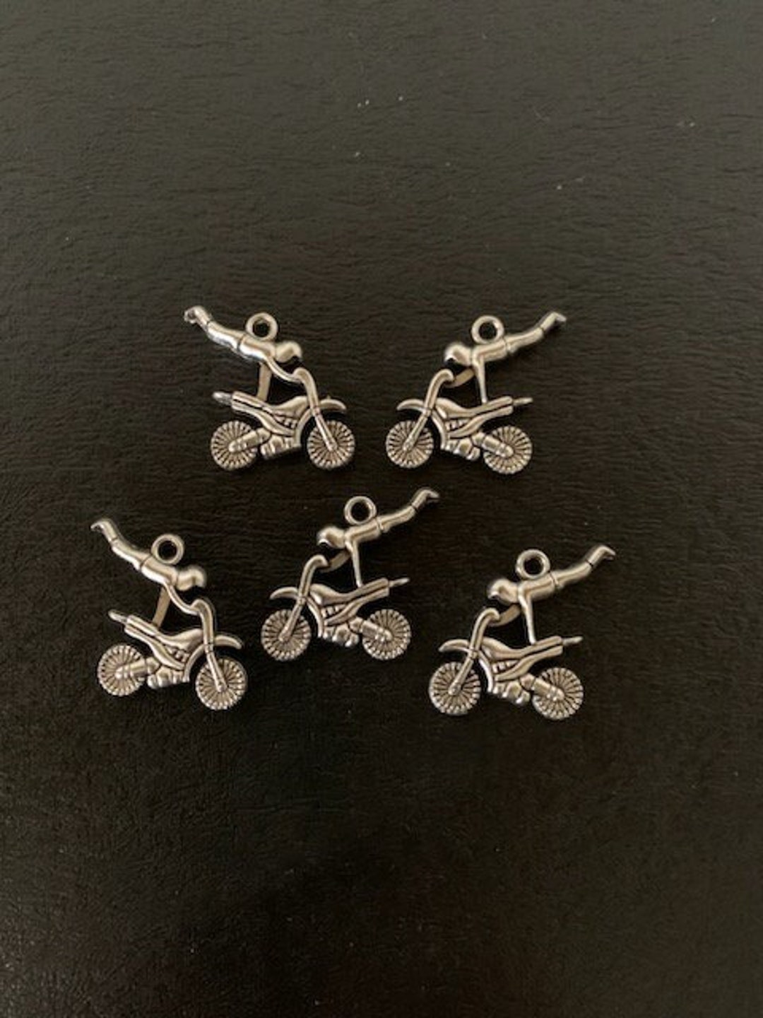 5 Silver Motocross Charms, Motorcycle Charm, Dirt Bike Charm, Stunt ...