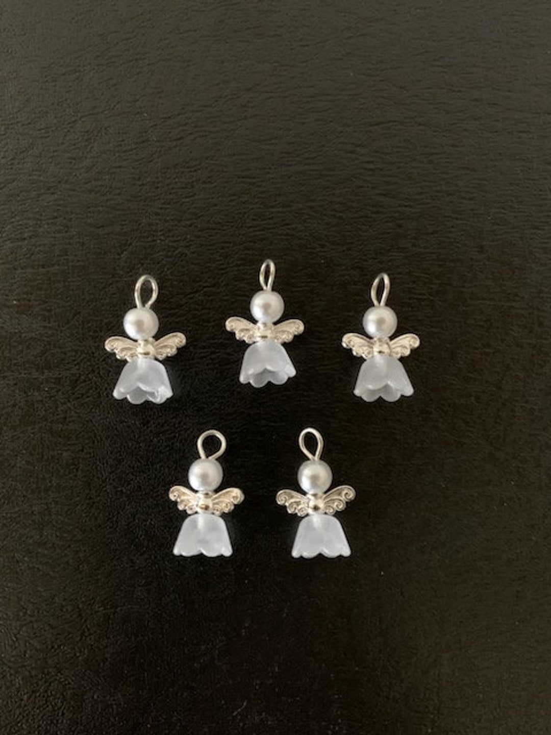5 Pearl Angel Charms, Angel Charm, Dainty Angel, Beaded Angel Charm ...