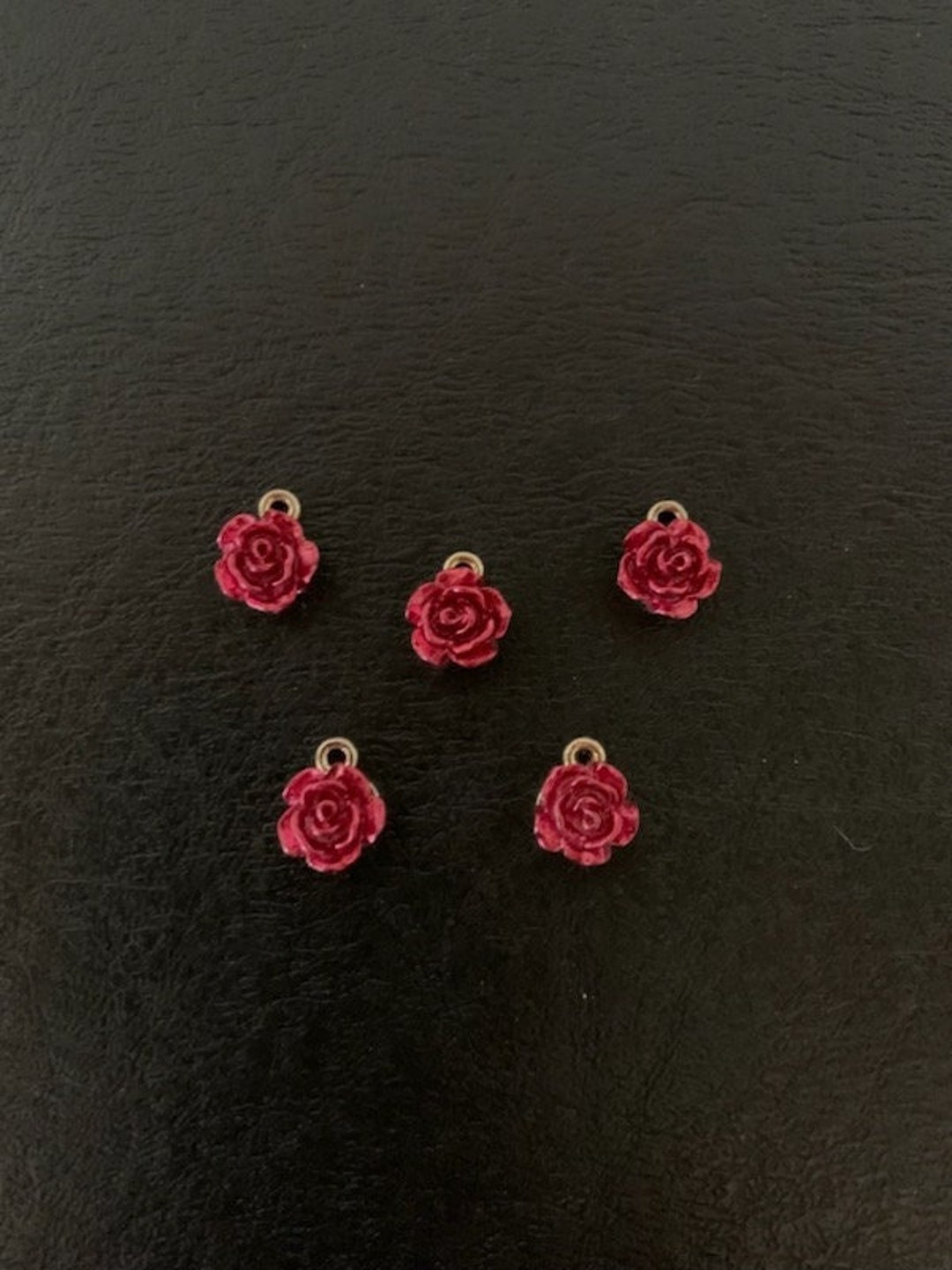 5 Dark Red Metallic Rose Charms, Red Rose Charm, Dark Red Rose, Rose ...