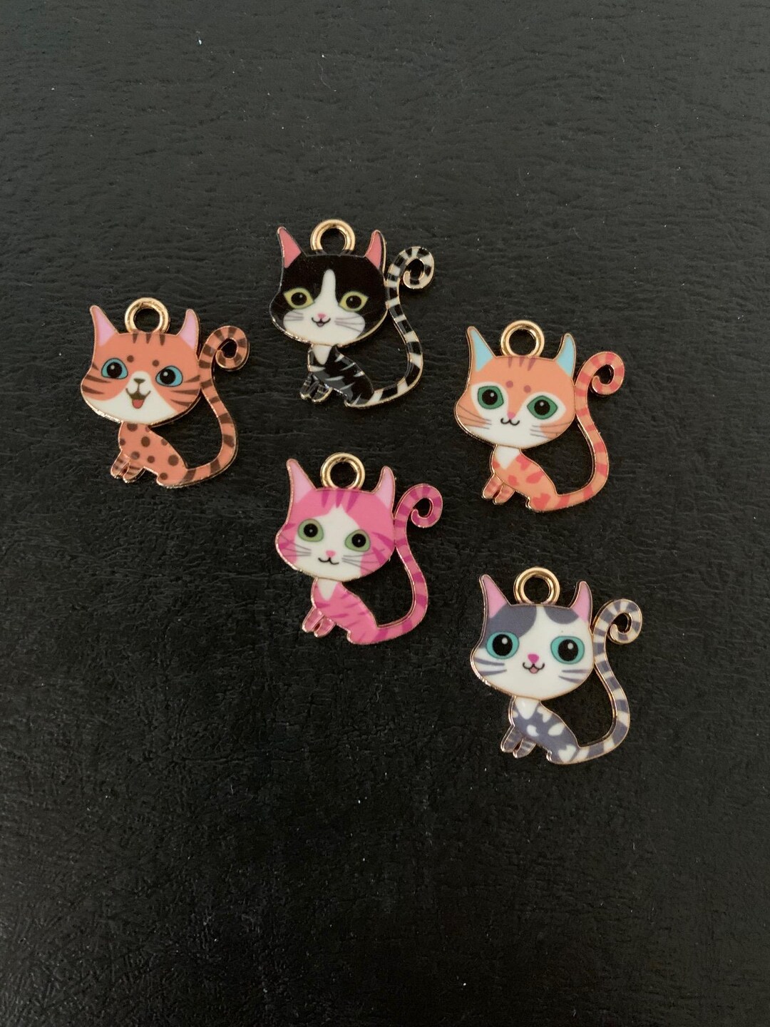5 Random Mix Cat Charms, Enamel Cat Charms, Cat Charms, Cat Pendant ...