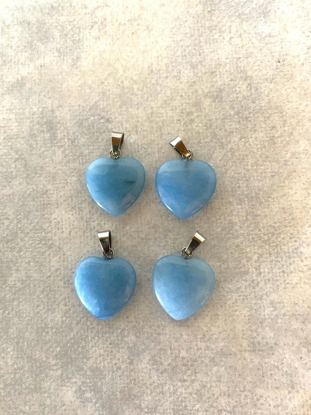 4 Light Blue Heart Pendants, Blue Heart Pendant, Blue Stone Pendant ...