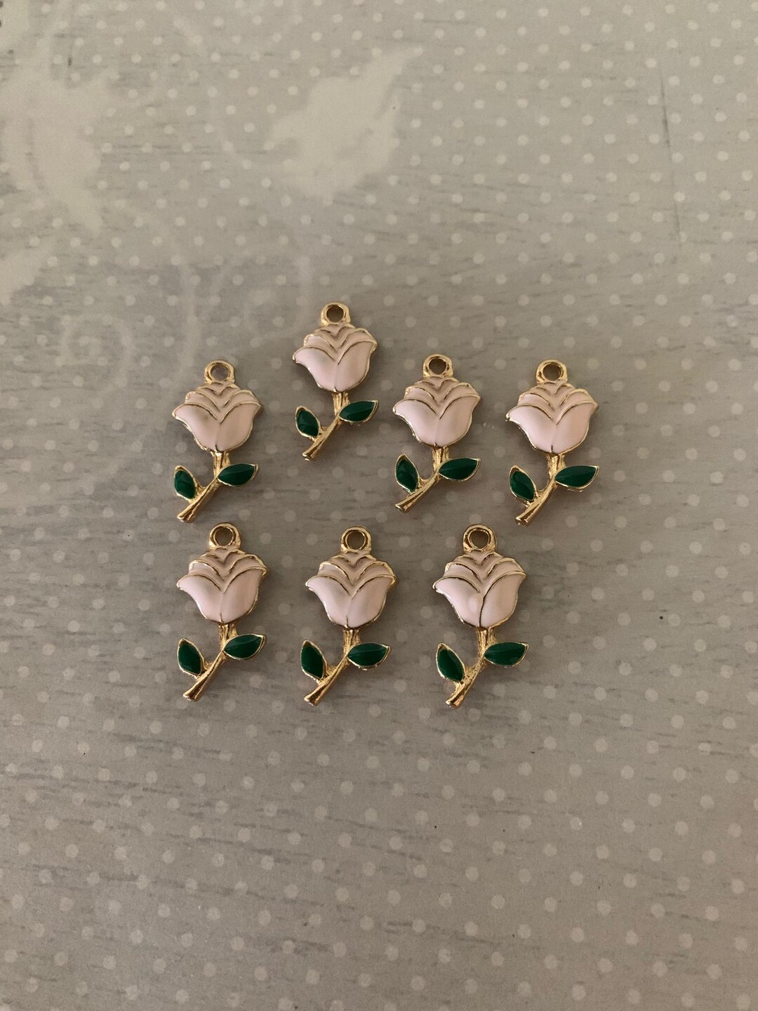 7 Gold & Light Pink Rose Charms, Small Rose Charms, Pink Rose Charm ...