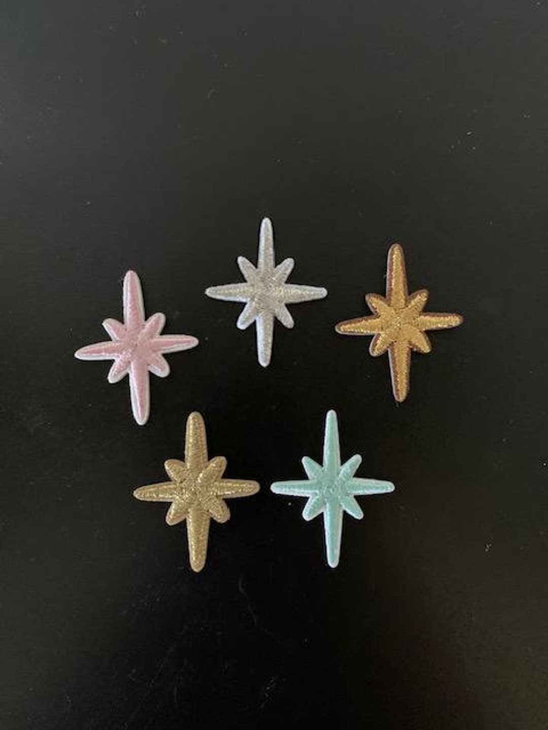 5 Embroidered 8 Pt Star Flats, Star Flatback, Star Flat Back, Self ...