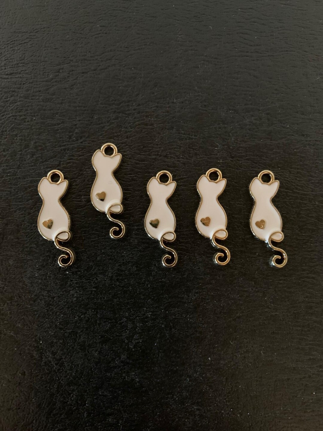 5 White and Gold Cat Charms, White Cat Charm, Cat Charm Cute, Cute Cat ...