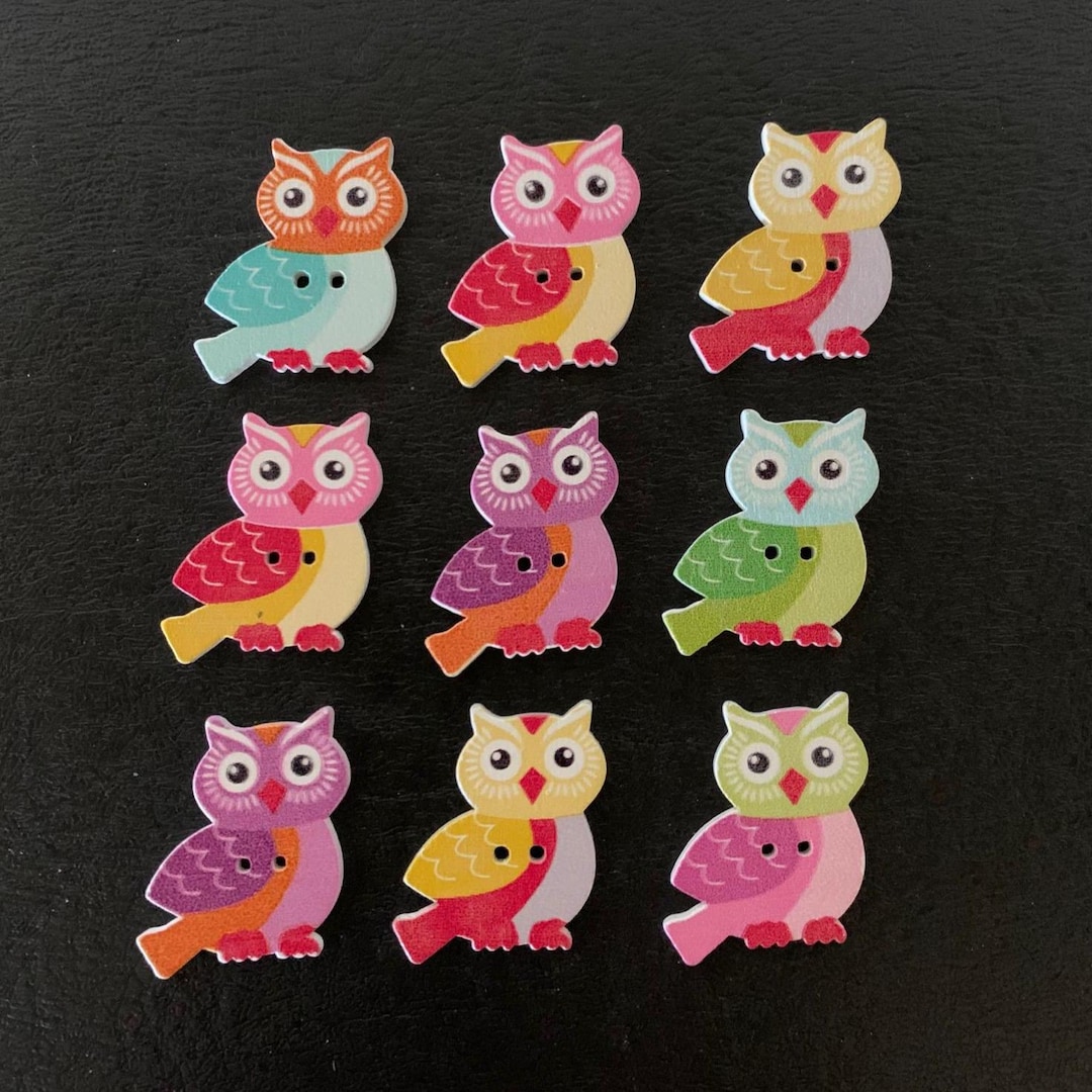 9 Random Mix Owl Buttons W/bow, Owl Buttons, Owl Button, Owls Crafts ...