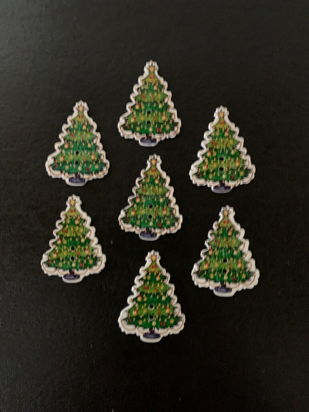 5 -7 Christmas Tree Buttons, Wood Christmas Buttons, Tree Buttons ...