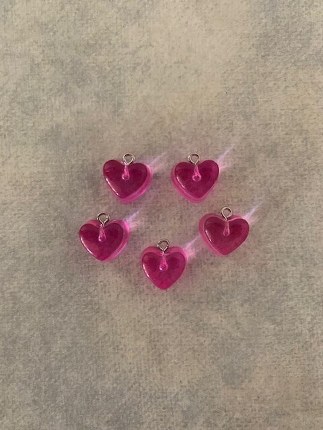 5 Pink and Silver Heart Charms, Pink Heart Charm, Heart Charm, Small ...