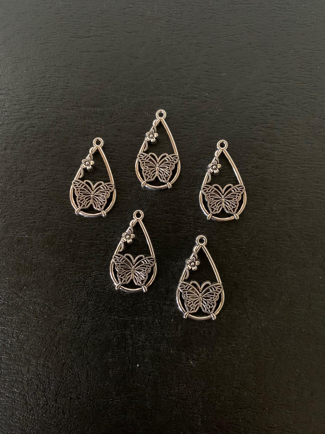 5 Silver Teardrop Butterfly Charms, Butterfly Charm, Butterfly Charms ...
