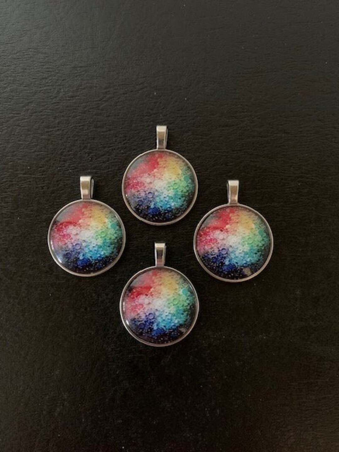 4 Rainbow Buttons Pendants, Button Pendant, Button Jewelry, Rainbow ...