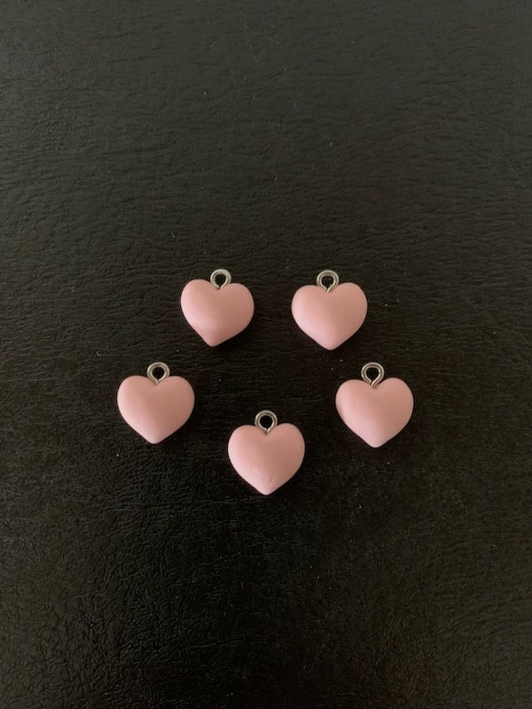5 Small Pink Heart Charms, Pink Heart Charm, Heart Charms, Pink Heart ...