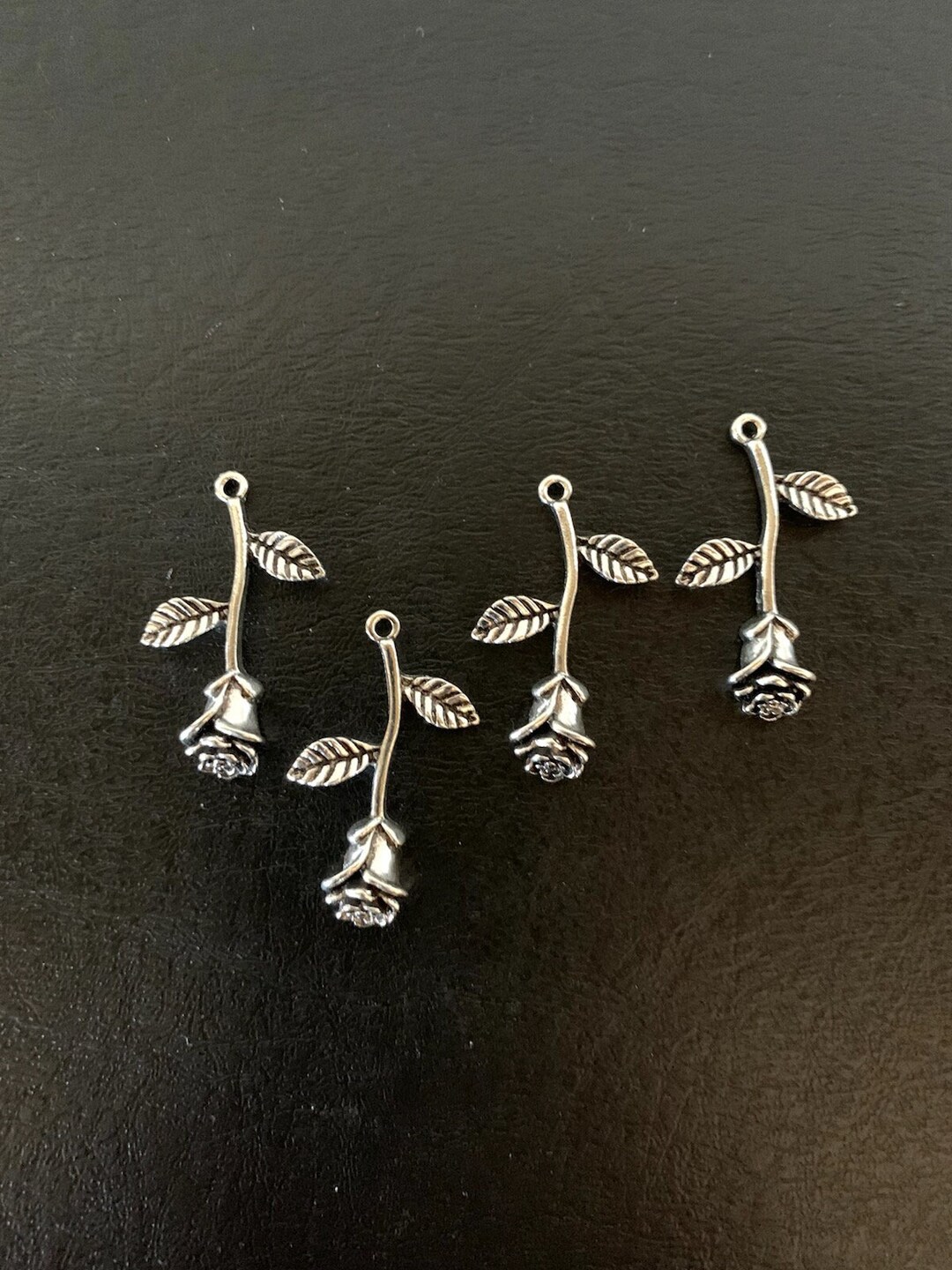 4 Silver Rose Charms, Metal Charms, Rose Pendant, Rose Charm, Rose ...