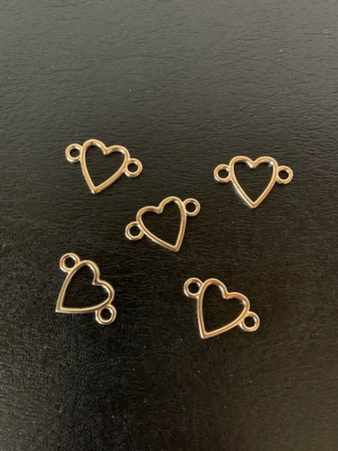 5 Gold Heart Connector Charms, Bracelet Connector, Heart Charm ...