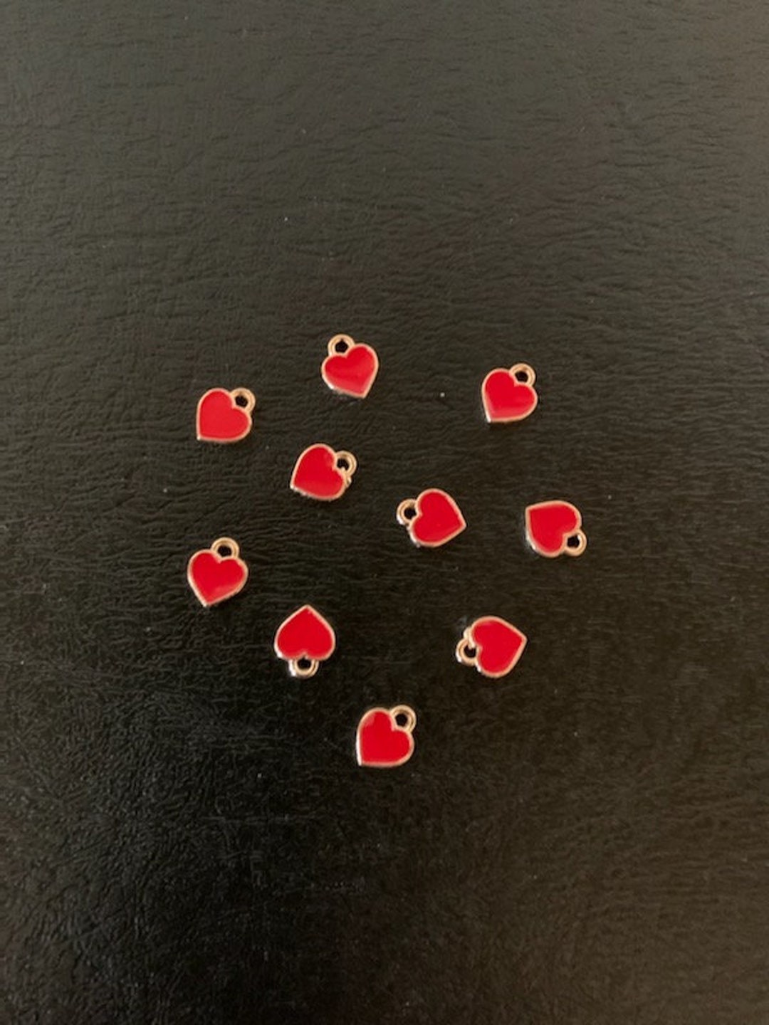 10 Mini Red and Gold Heart Charms, Metal Charms, Red Heart Charm Bulk ...