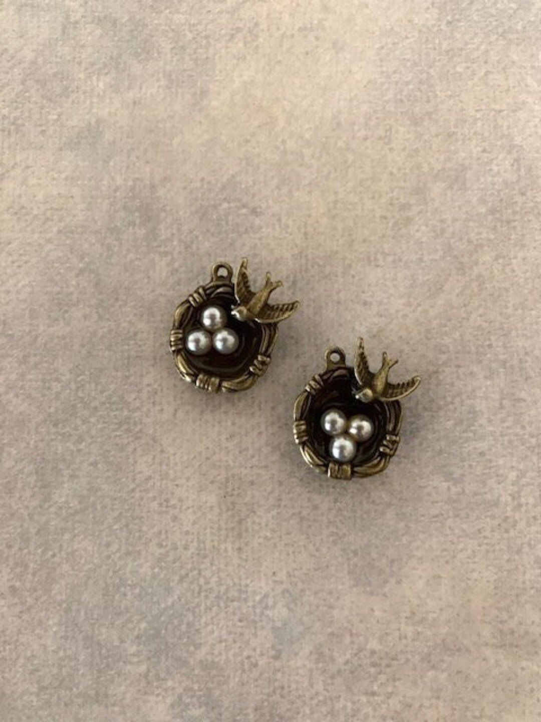 2 Bronze and Pearl Bird Nest Charms, Metal Charms, Nest Charm, Nest ...