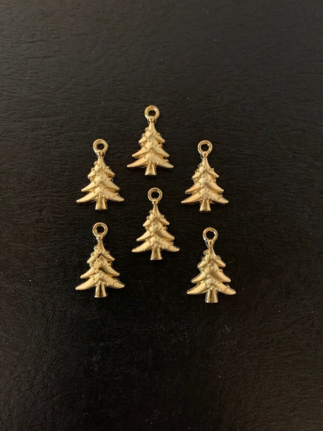 6 Gold Christmas Tree Charms, Christmas Tree Charm, Gold Christmas Tree ...