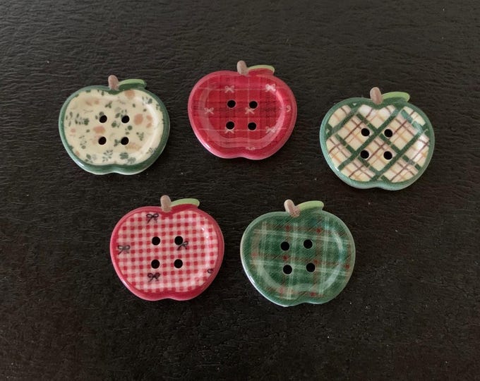 5 Random Mix Apple Buttons, Apple Buttons, Plaid Buttons, Apple Craft ...
